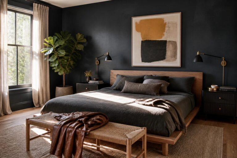 18 Moody Bedroom Paint Colors Built Around Charcoal, Navy, Olive, And Plum